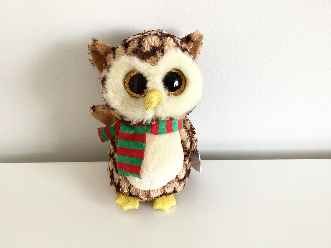 Ty Beanie Boo ‘wise’ the Brown Owl Wearing a Red and Green Scarf…(6in ...