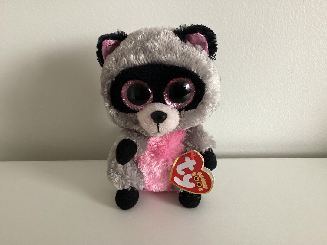 Ty Beanie Boo ‘rocco’ the Grey, Pink and Black Raccoon…(6in)…excellent ...