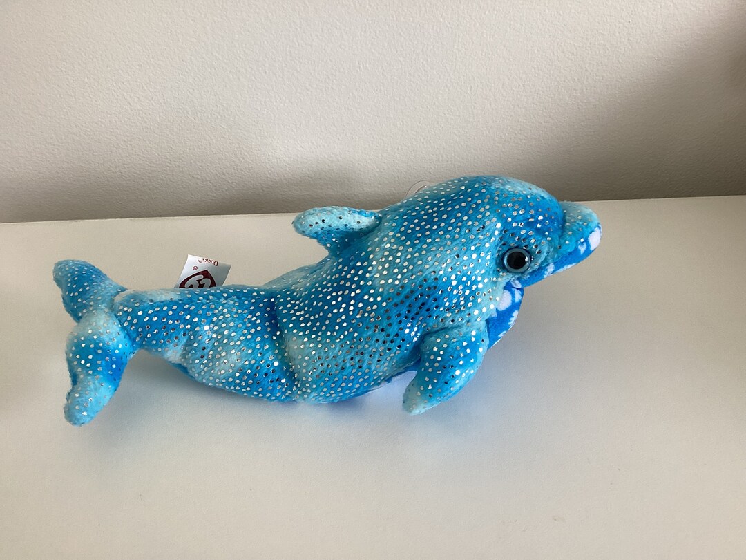 Ty Beanie Baby ‘docks’ the Blue Floral Dolphin…(8in)…..mwmt - Etsy