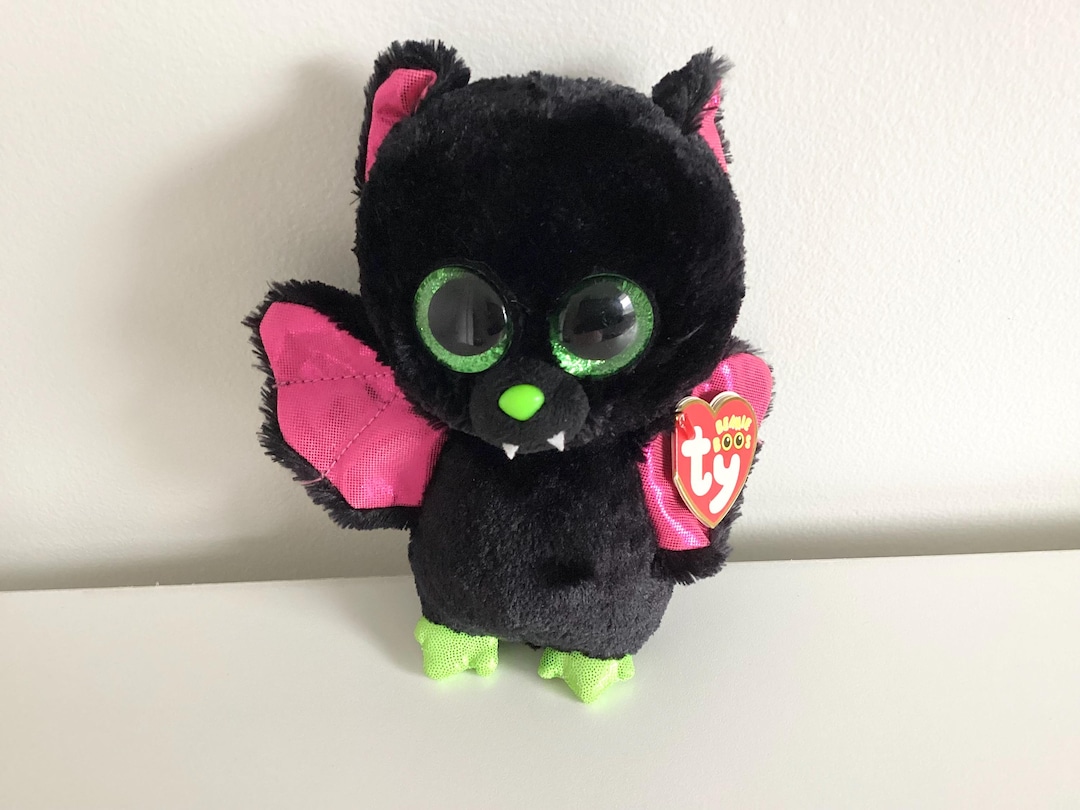 Ty Beanie Boo Halloween igor the Black,pink and Green Bat..6in ...