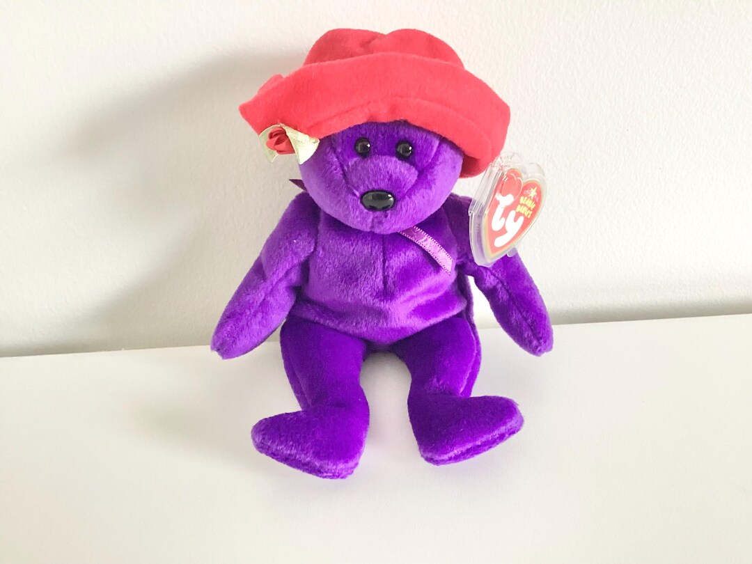 Ty Beanie Baby ruby the Purple Bear Wearing the Red Hat8.5in.immaculate ...