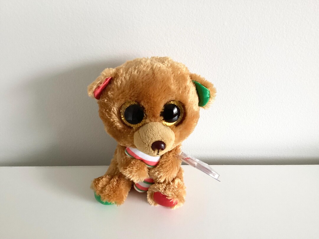 Ty Beanie Boo Christmas ‘bella’ the Brown Bear Holding a Candy Cane ...