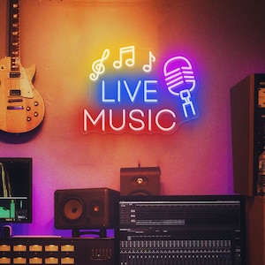 Live Music Neon Sign, Studio Lights, DJ Sign, LED Neon Sign, Recording ...