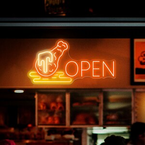 Open Chicken Thighs, Custom Neon Sign, Chicken Restaurant Sign, Open ...