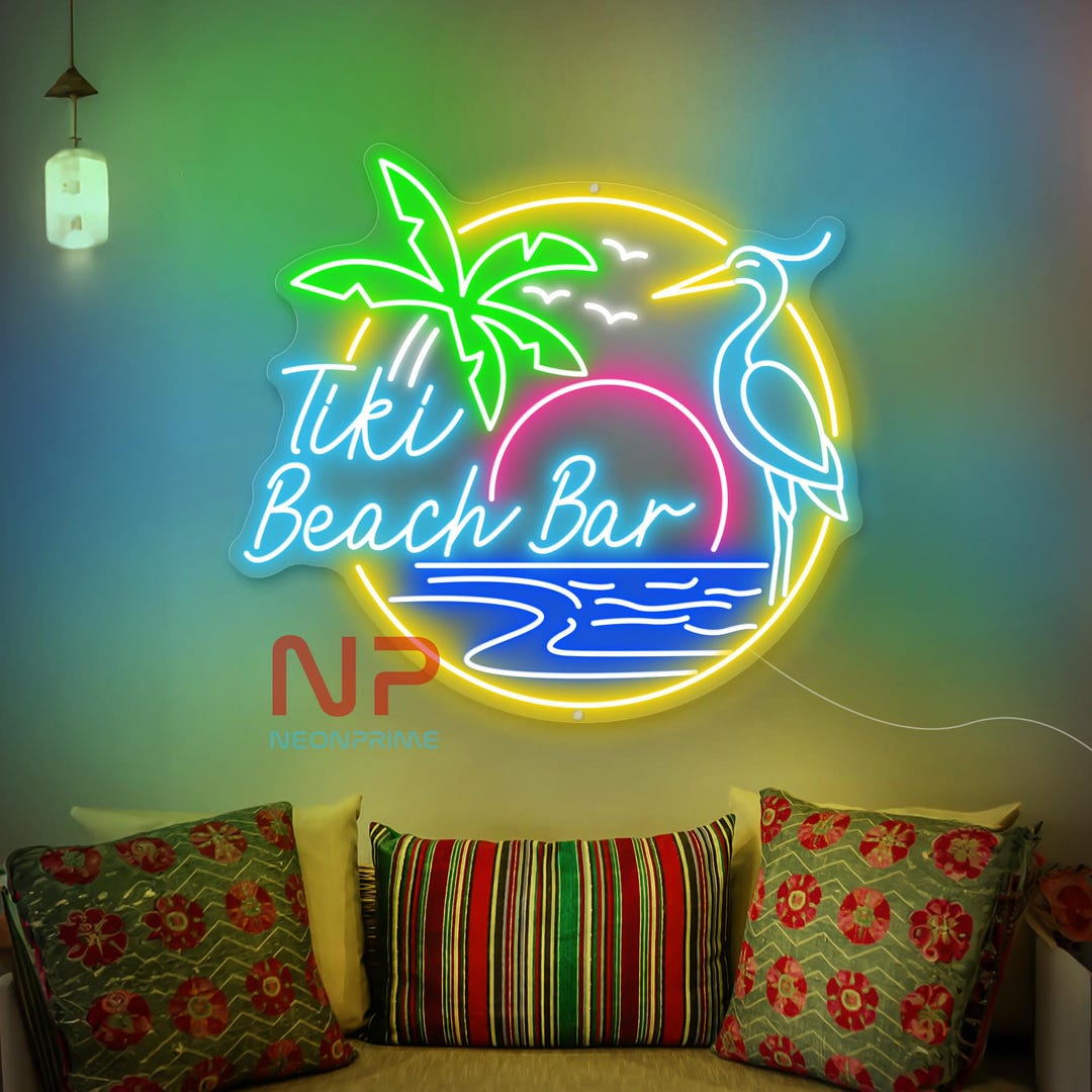 Tiki Beach Bar Neon Sign Parrot and Palm Tree Neon Sign Paradise LED ...