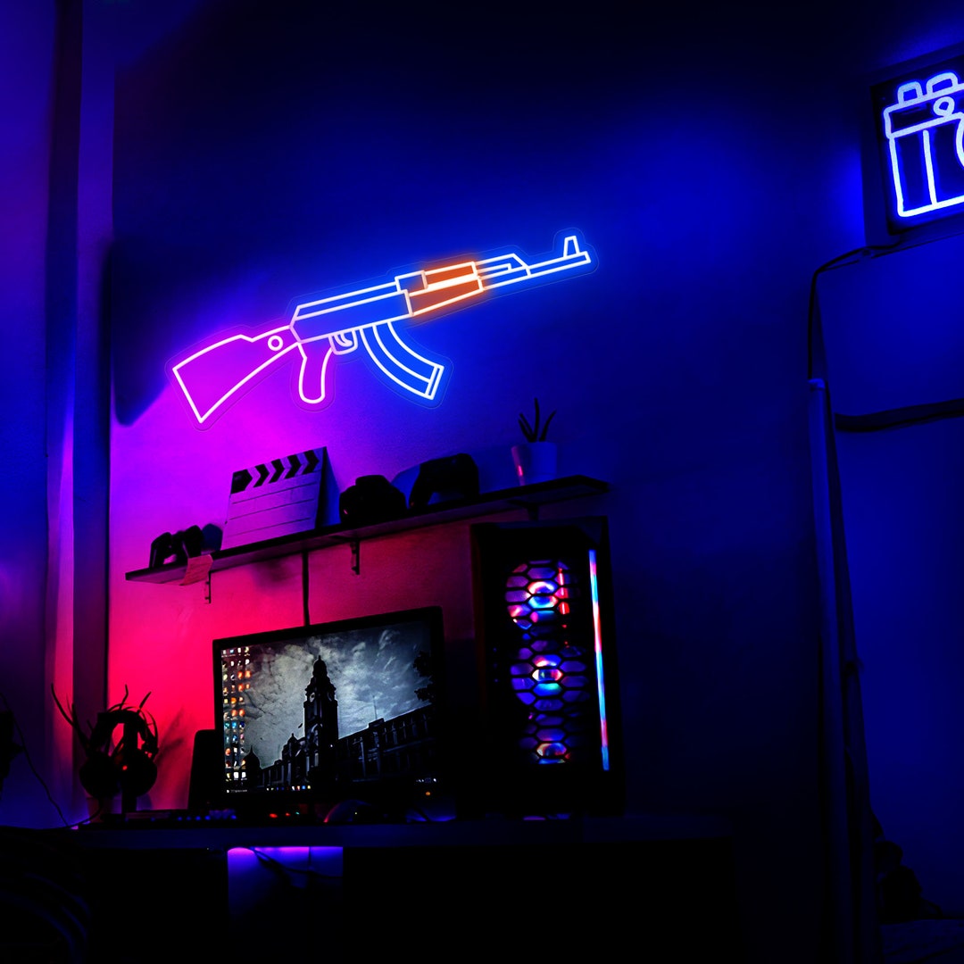AK47 LED Neon Sign, Custom Neon Sign, Game Room, AK47 Wall Decor ...