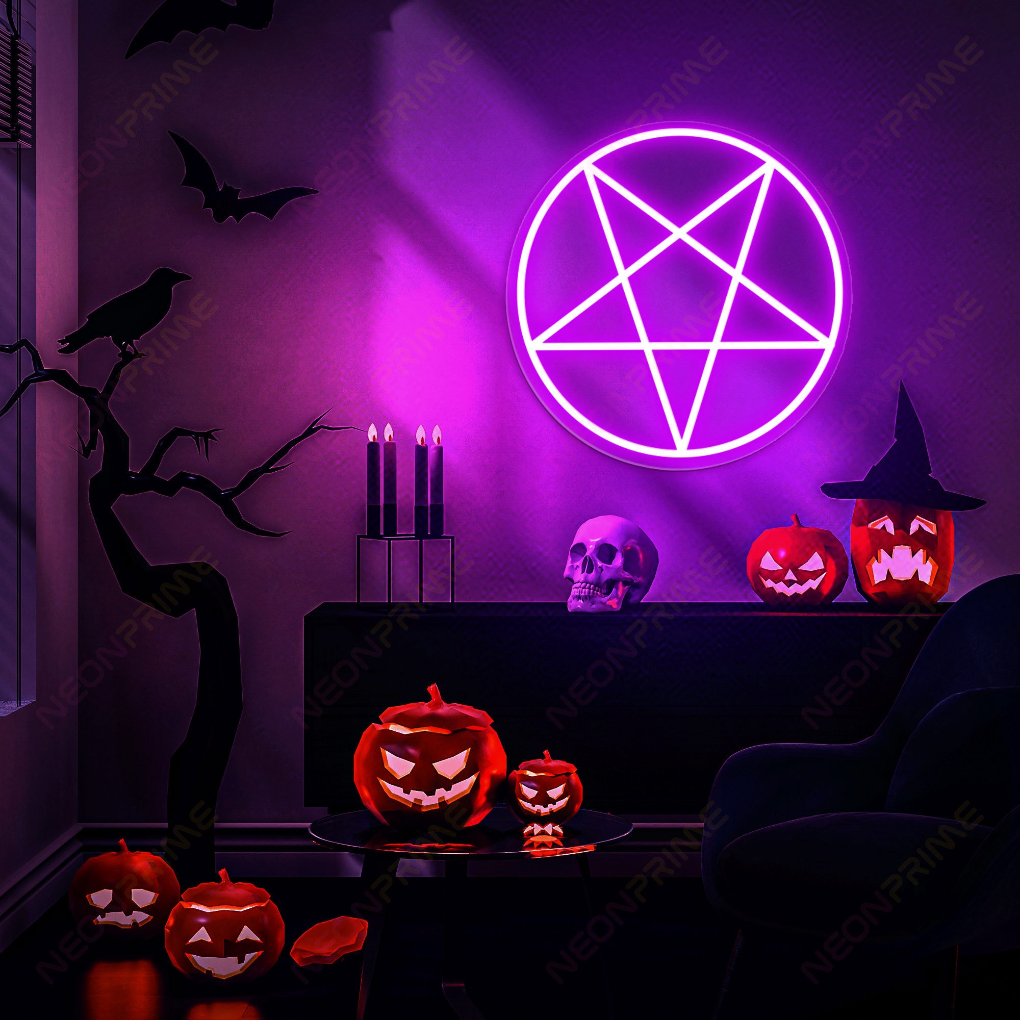 Led Inverted Pentagram Sign LED Light Pentagram Shaped Sign Decoration ...