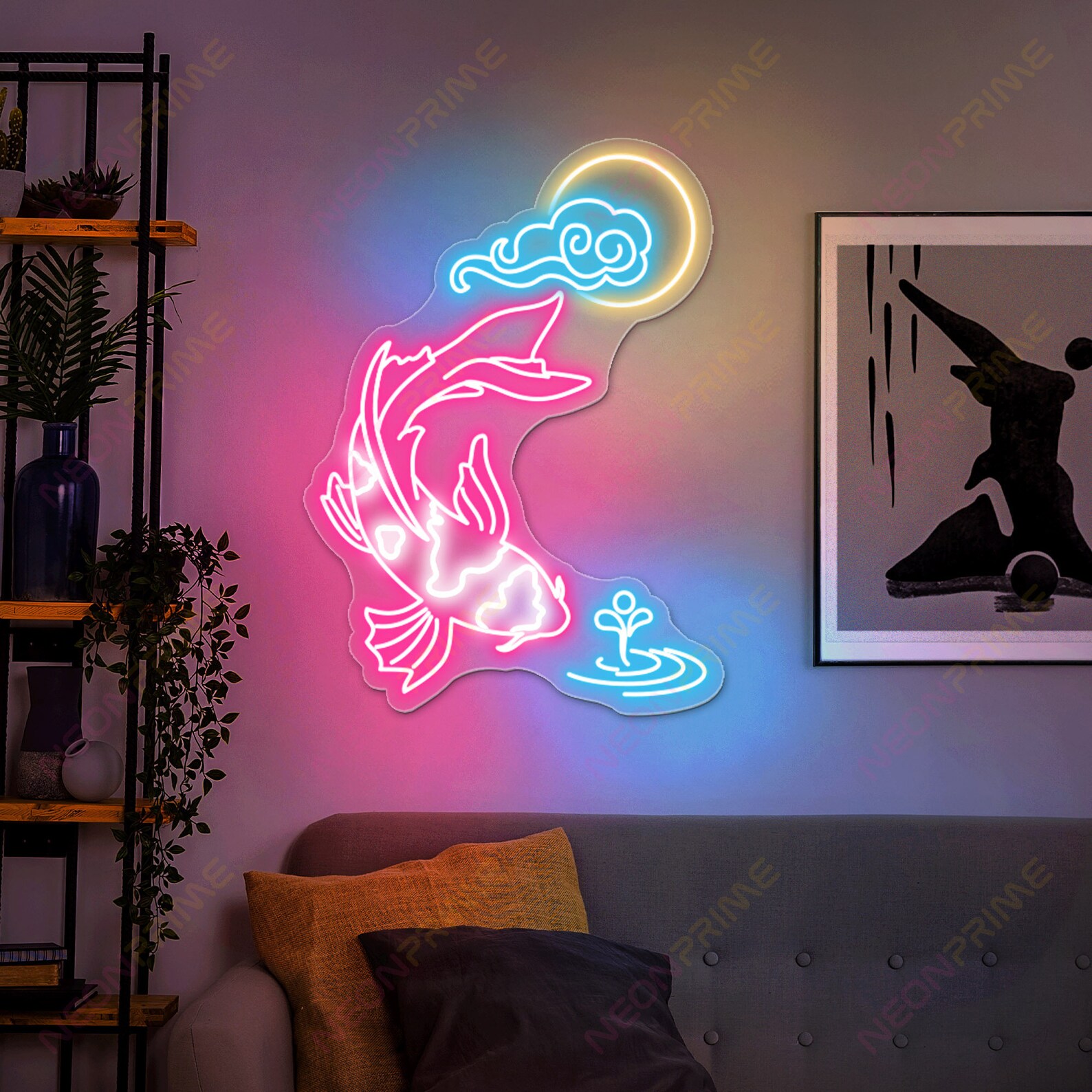 Koi Fish Neon Sign Custom Japan Neon Sign Moon Neon Sign Japanese Neon ...