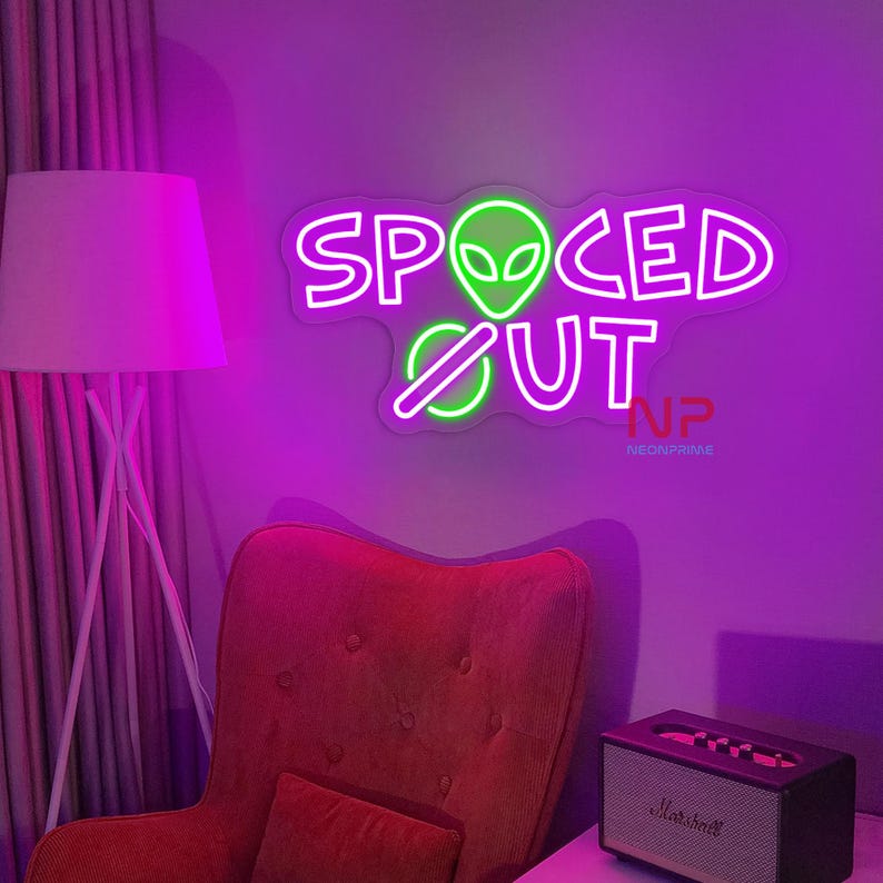 Spaced Out Neon Sign, Alien Spaceman Astronaut Neon Sign, Space LED ...