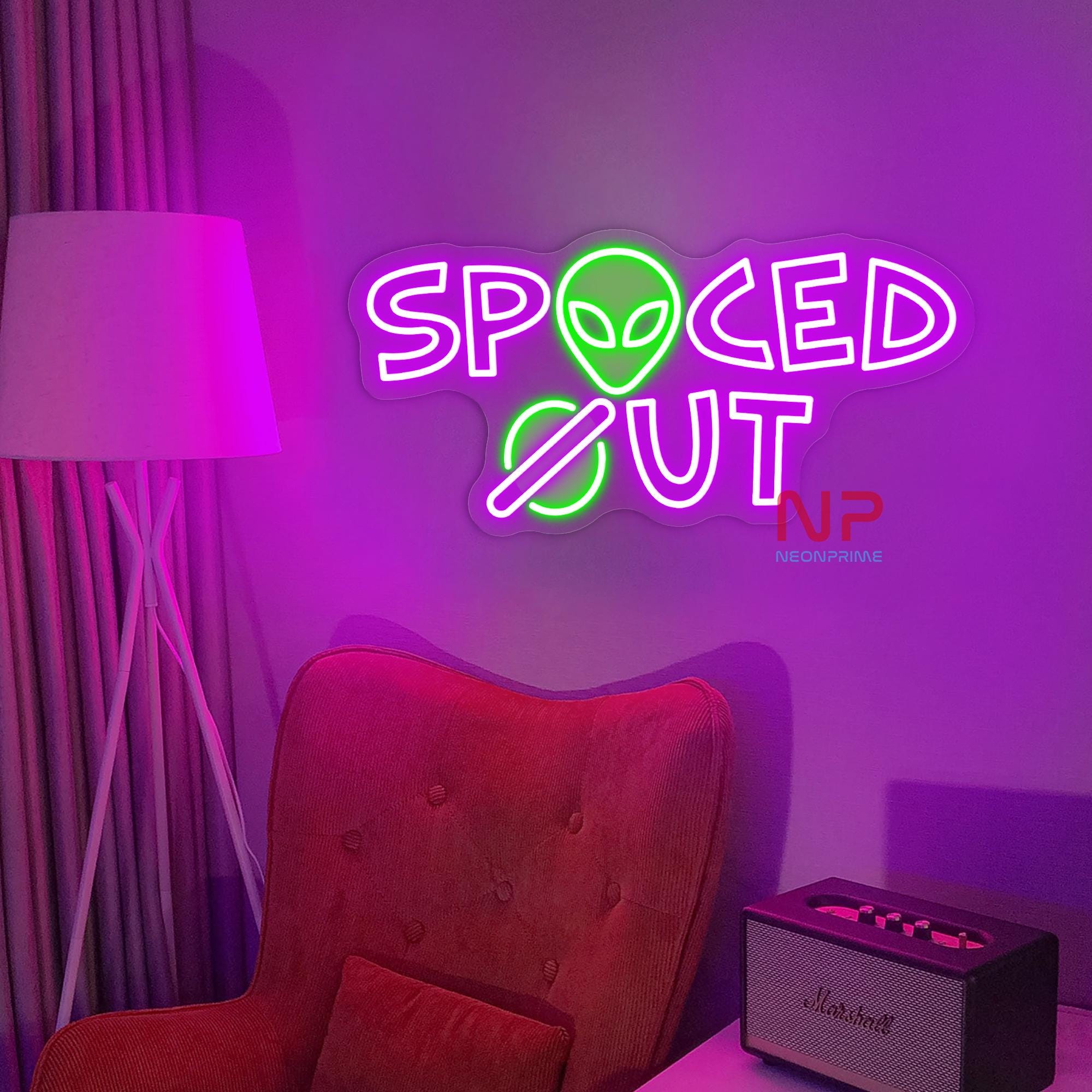 Spaced Out Neon Sign, Alien Spaceman Astronaut Neon Sign, Space LED ...