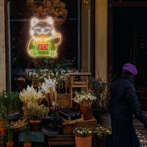 Open Lucky Cat Neon Sign, Japanese Custom Neon Sign, Lucky Kitty Cat ...