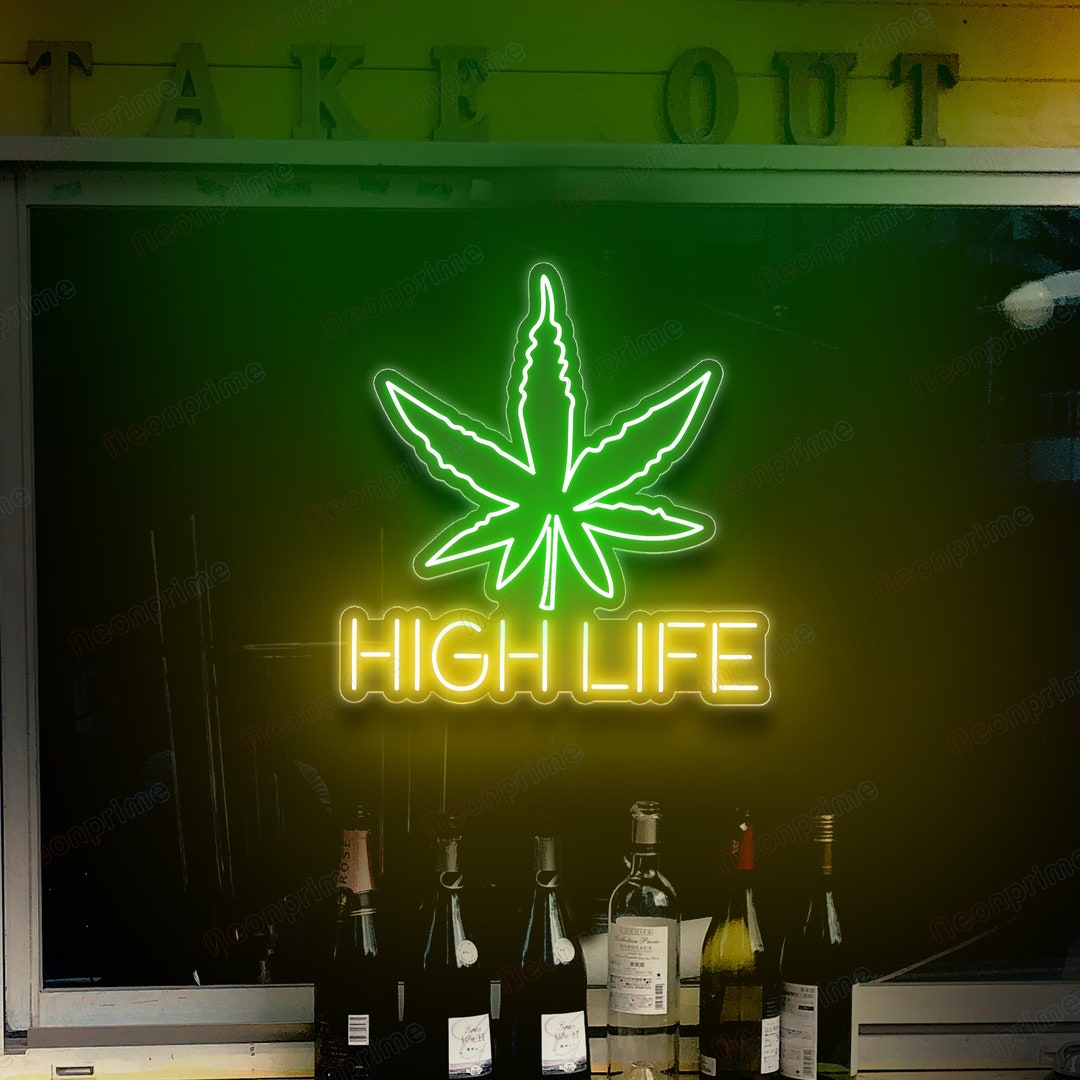 Marijuana Hemp Leaf High Life Fabulous Display LED Light Neon Sign ...