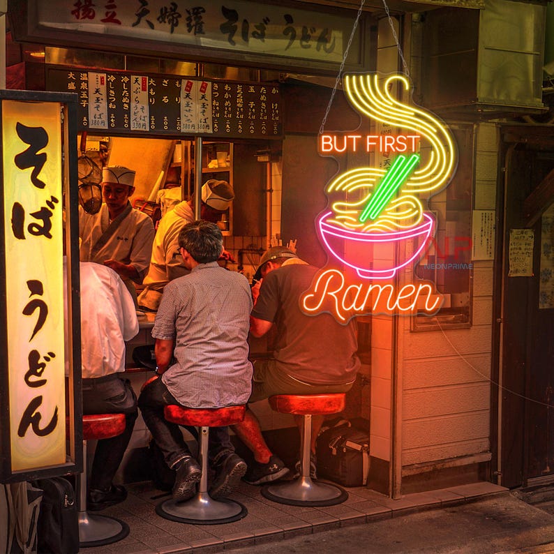 But First Ramen Neon Sign, Delicious Flying Noodles, Japanese Shop Sign ...