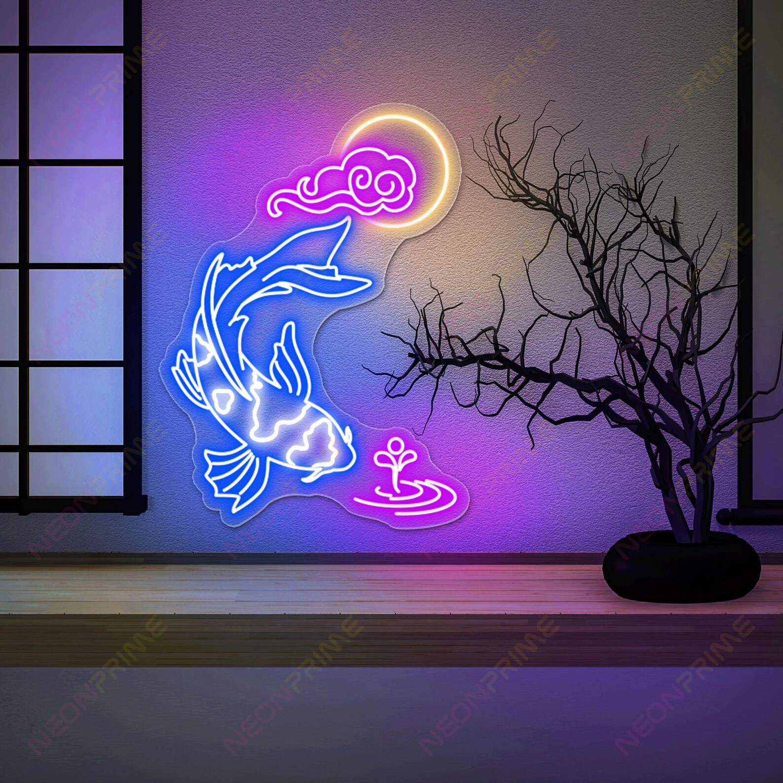 Koi Fish Neon Sign Custom Japan Neon Sign Moon Neon Sign Japanese Neon ...