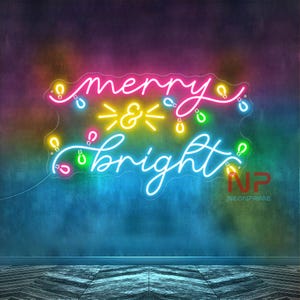 Merry and Bright Neon Sign, Christmas Tree Decor, Merry and Bright ...