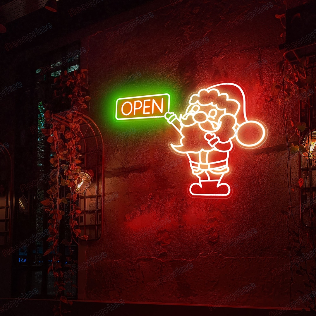 Open Santa Neon Sign, Christmas Neon Sign, Santa Neon Sign, Open Sign ...