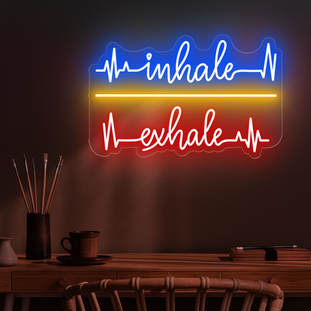 Inhale Exhale Neon Sign, Beating Breath , Wall Art, I, Yoga Sign, Yoga ...
