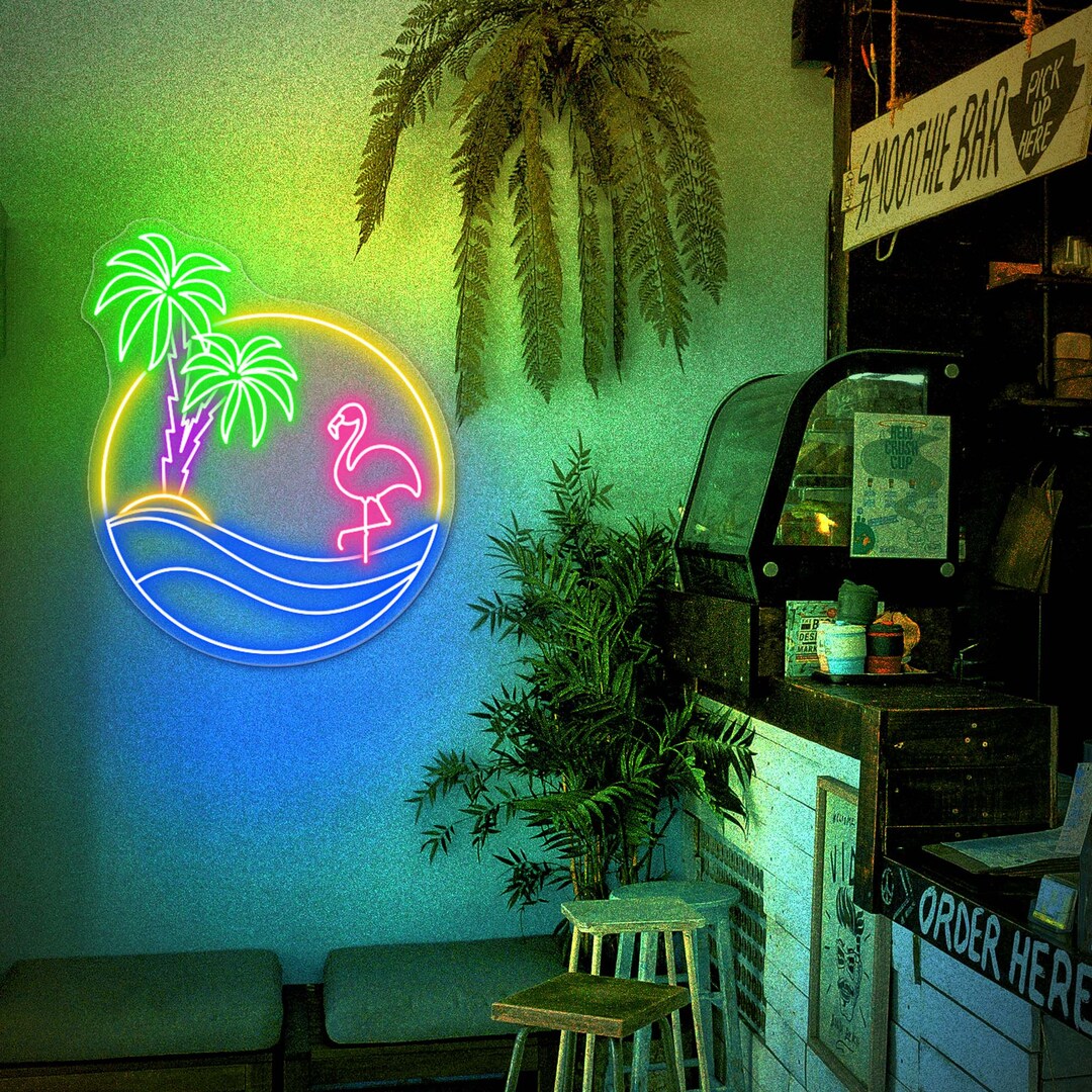 Neon Palm Tree Sign Flamingo Neon Sign Flamingo Decor - Etsy