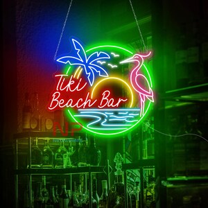 Tiki Beach Bar Neon Sign Parrot and Palm Tree Neon Sign Paradise LED ...
