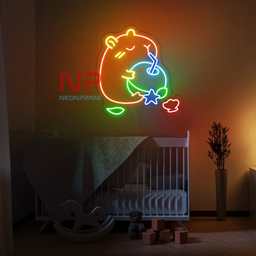 Cute Capybara Drink Coconut Neon Sign Bedroom Decor Cute Capybara Neon ...