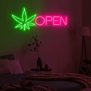OPEN Cannabis Neon Signs Custom LED Neon Sign, Bar Open Neon Sign ...