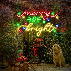 Merry and Bright Neon Sign, Christmas Tree Decor, Merry and Bright ...