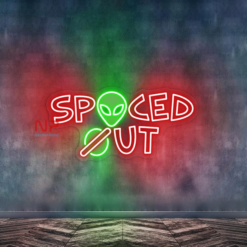 Spaced Out Neon Sign, Alien Spaceman Astronaut Neon Sign, Space LED ...