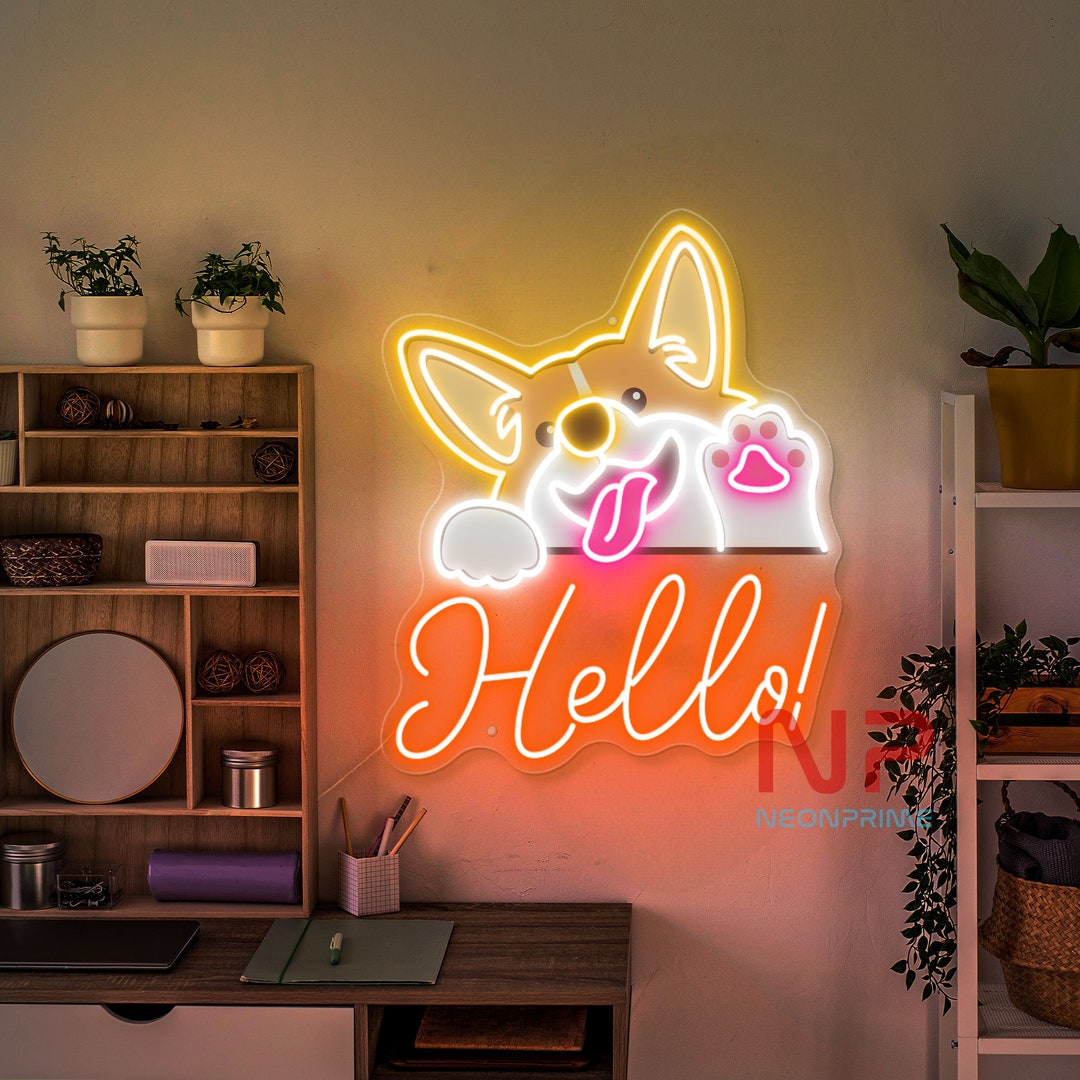 Hello Corgy Neon Sign, Custome Neon Sign, Corgy Neon Sign, Dog Sign ...