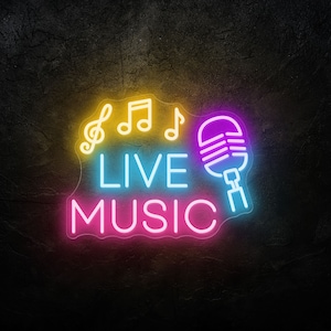 Live Music Neon Sign, Studio Lights, DJ Sign, LED Neon Sign, Recording ...