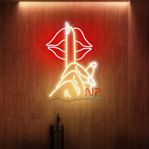 Secret Lip Neon Sign Hush Sign Secret Finger on Lip Custom Neon Sign ...