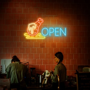 Open Chicken Thighs, Custom Neon Sign, Chicken Restaurant Sign, Open ...