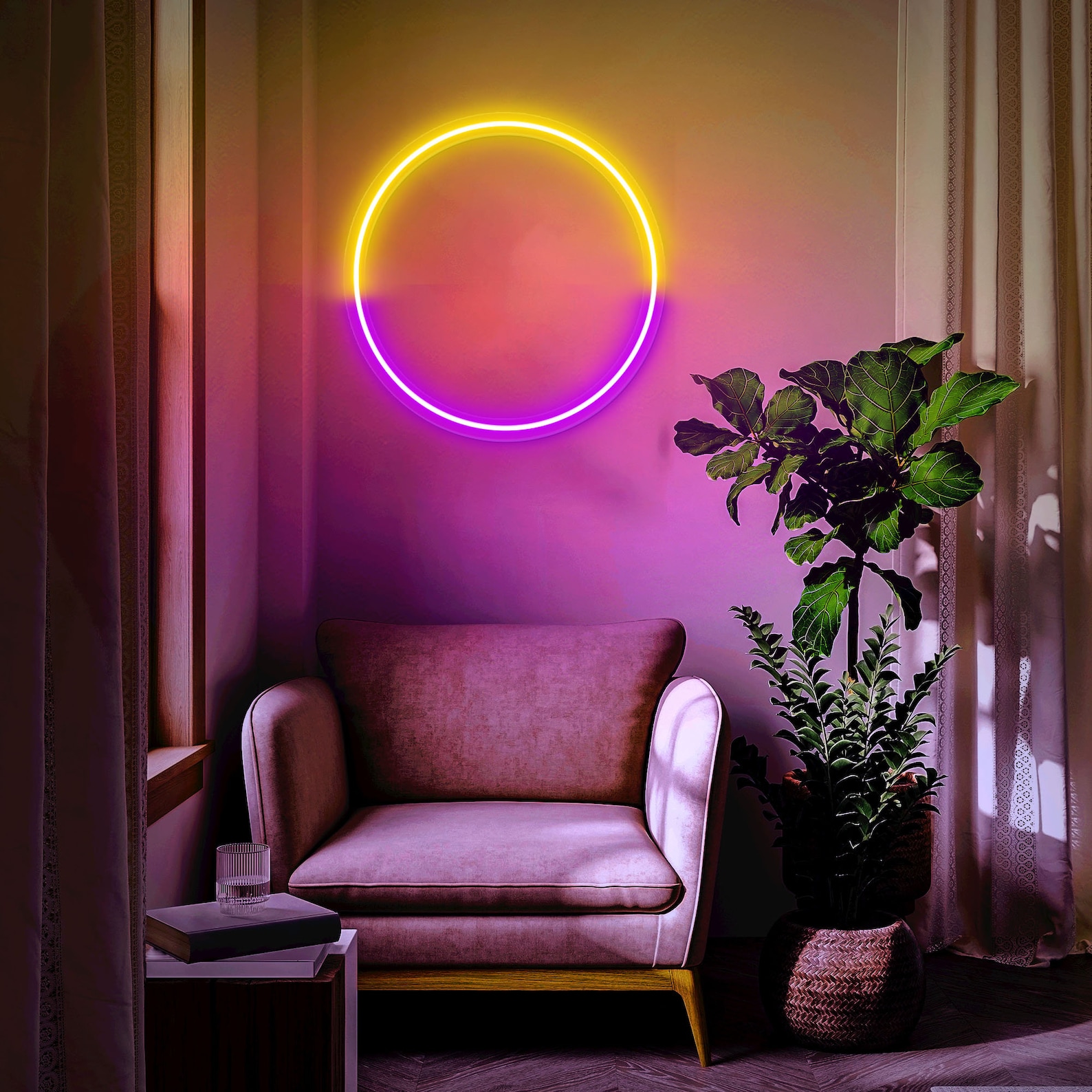 Circle LED Neon Sign, Zen Circle Neon Sign, Mixed-color Japanese Enso ...