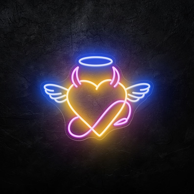 Angel and Devil Heart Custom Neon Sign Angel and Demon Led - Etsy