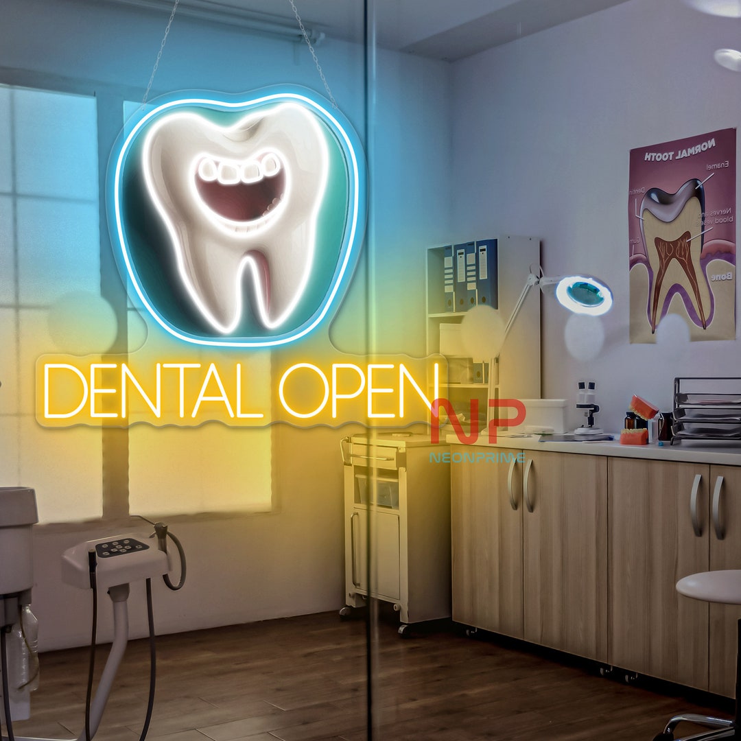 Dental Open Neon Sign Tooth Neon Light Dental Office Wall Decor Open ...