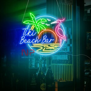 Tiki Beach Bar Neon Sign Parrot and Palm Tree Neon Sign Paradise LED ...
