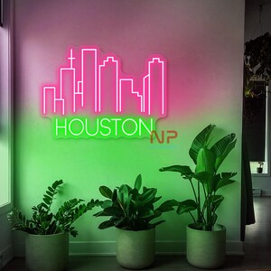 Houston Neon Sign, City Skyline Wall Decor, Houston Skyline Wall Art ...
