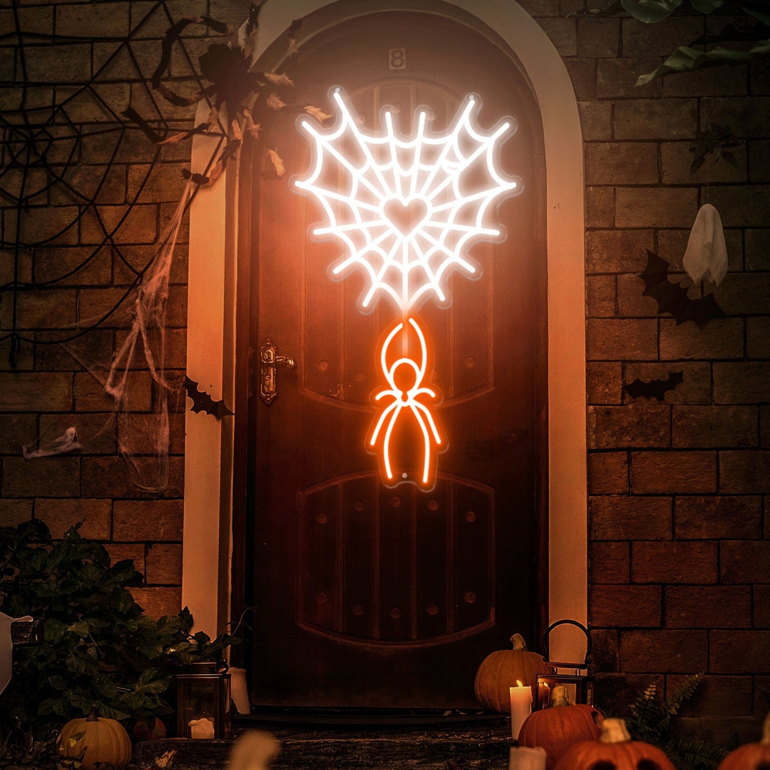 Spiderweb Heart Neon Sign, Halloween Sign, Trick or Treat, Spider Neon ...