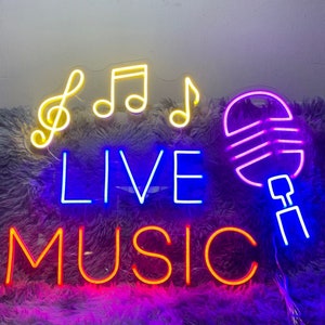 Live Music Neon Sign, Studio Lights, DJ Sign, LED Neon Sign, Recording ...