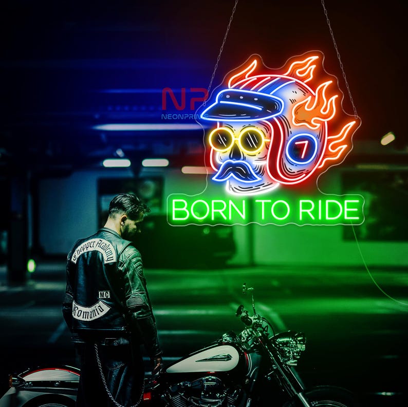 Born to Ride LED Neon Sign, Skull Wall Art, Motorbike Neon Light ...