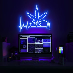 Marijuana Leaf Neon Sign, Weed Neon Sign, Marijuana Hemp Leaf High Life ...