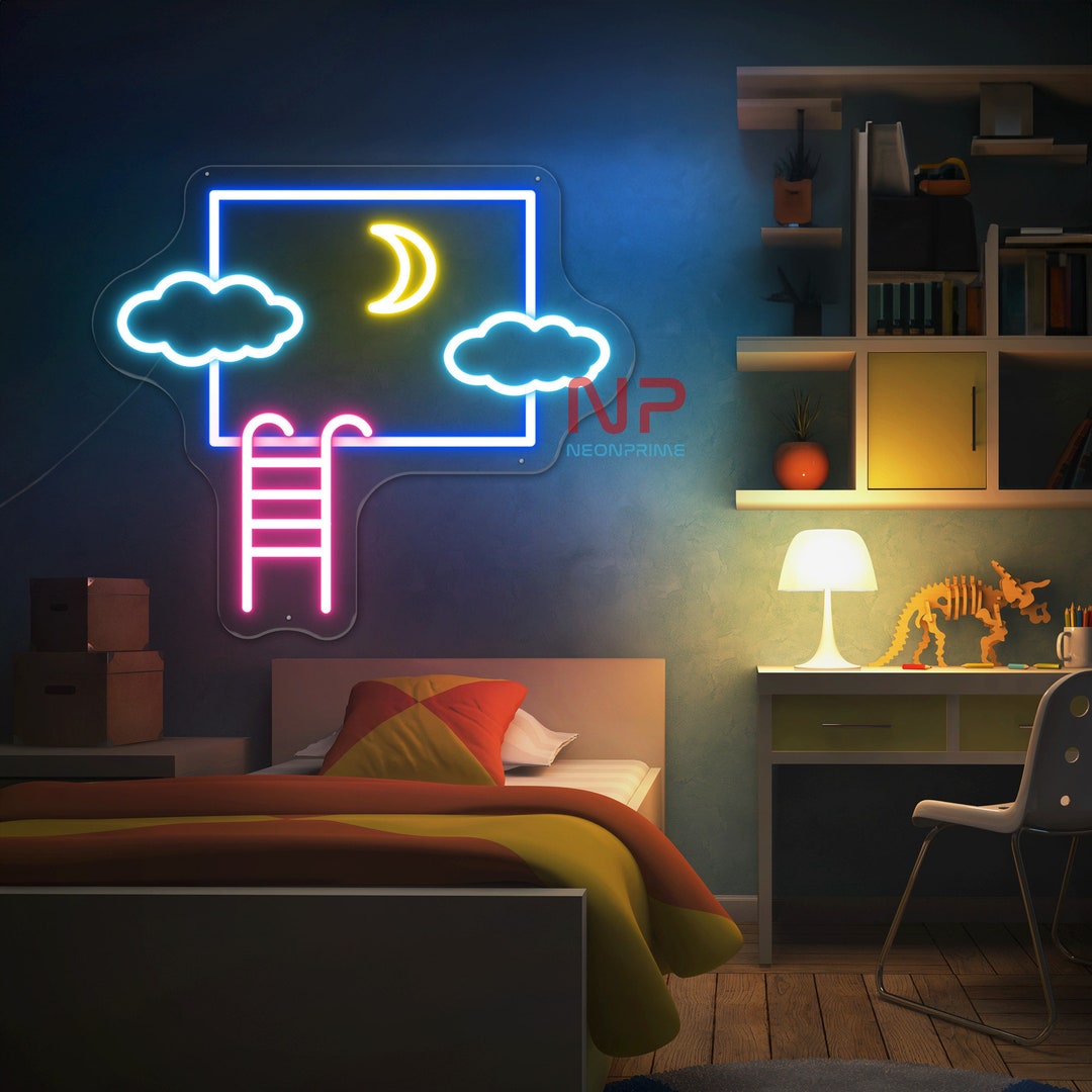Moon and Cloud Neon Sign, Moon Neon Sign, Cloud Neon Sign, Custom Neon ...