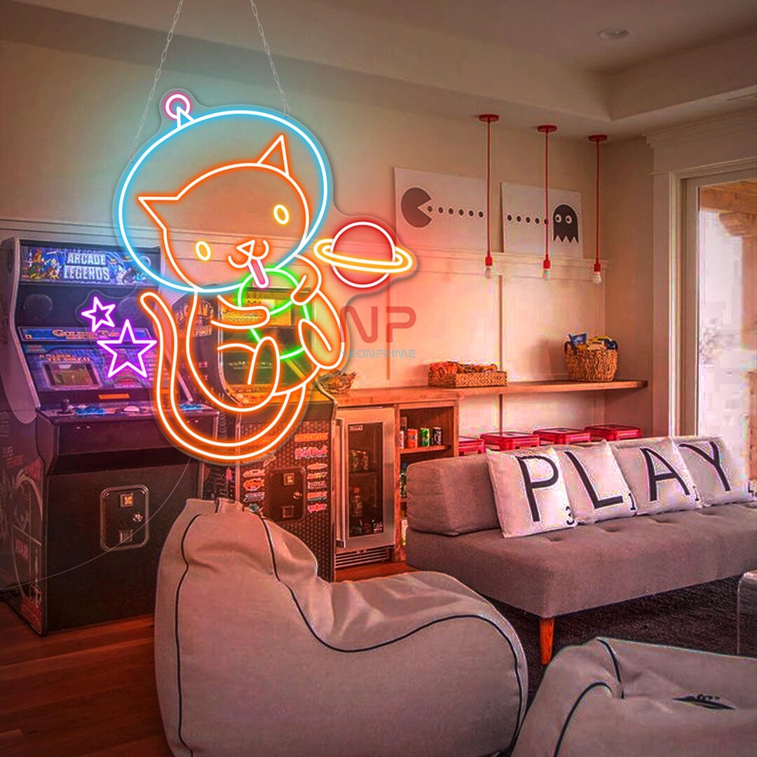 Astronaut Cat Neon Sign Neon Sign, Cat Neon Sign, Space Neon Sign, Moon ...