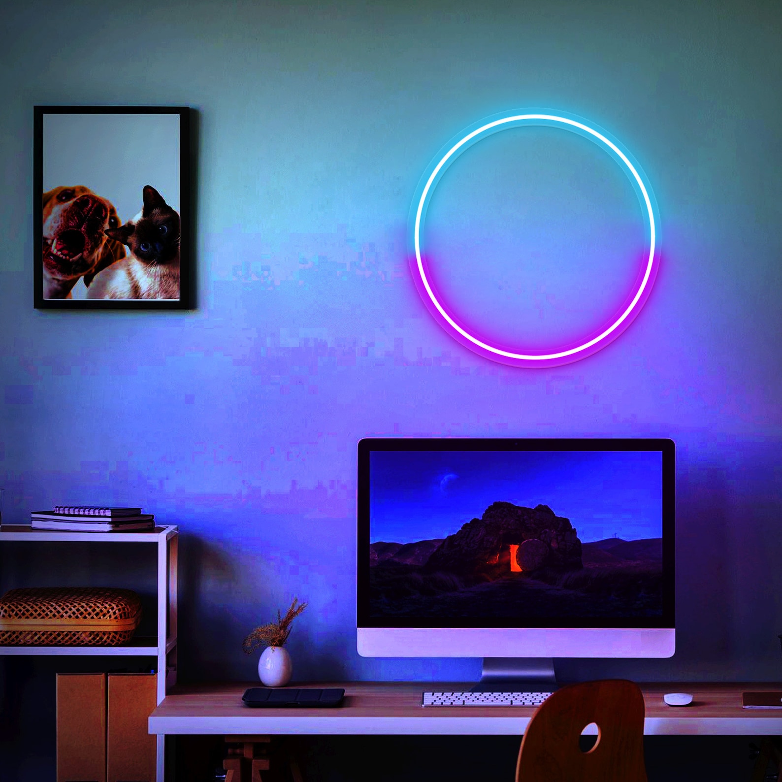 Circle LED Neon Sign, Zen Circle Neon Sign, Mixed-color Japanese Enso ...