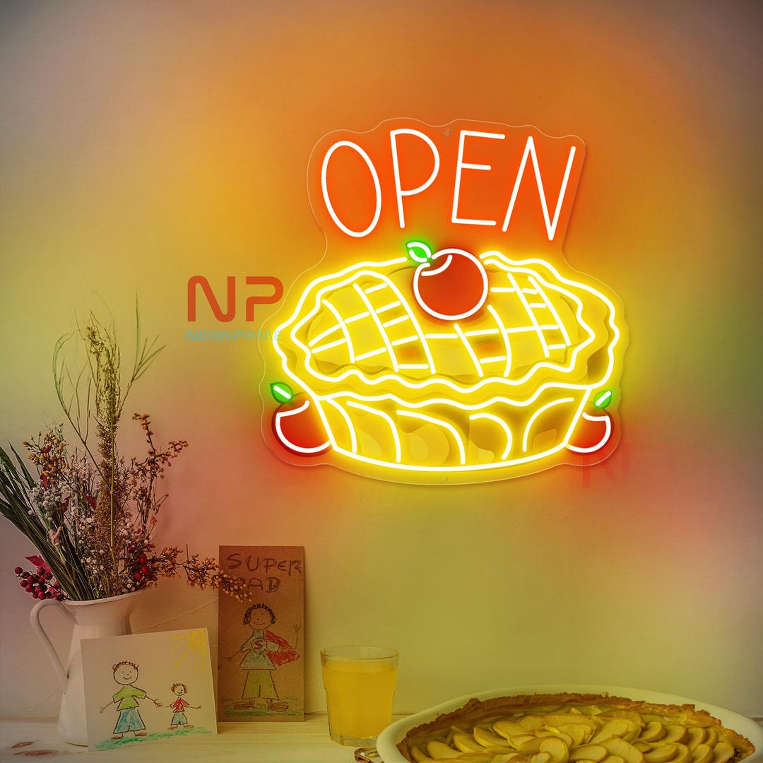 Apple Pie Open Neon Sign, Sweet Food Sign, Pie Cake Led Sign, Bakery ...