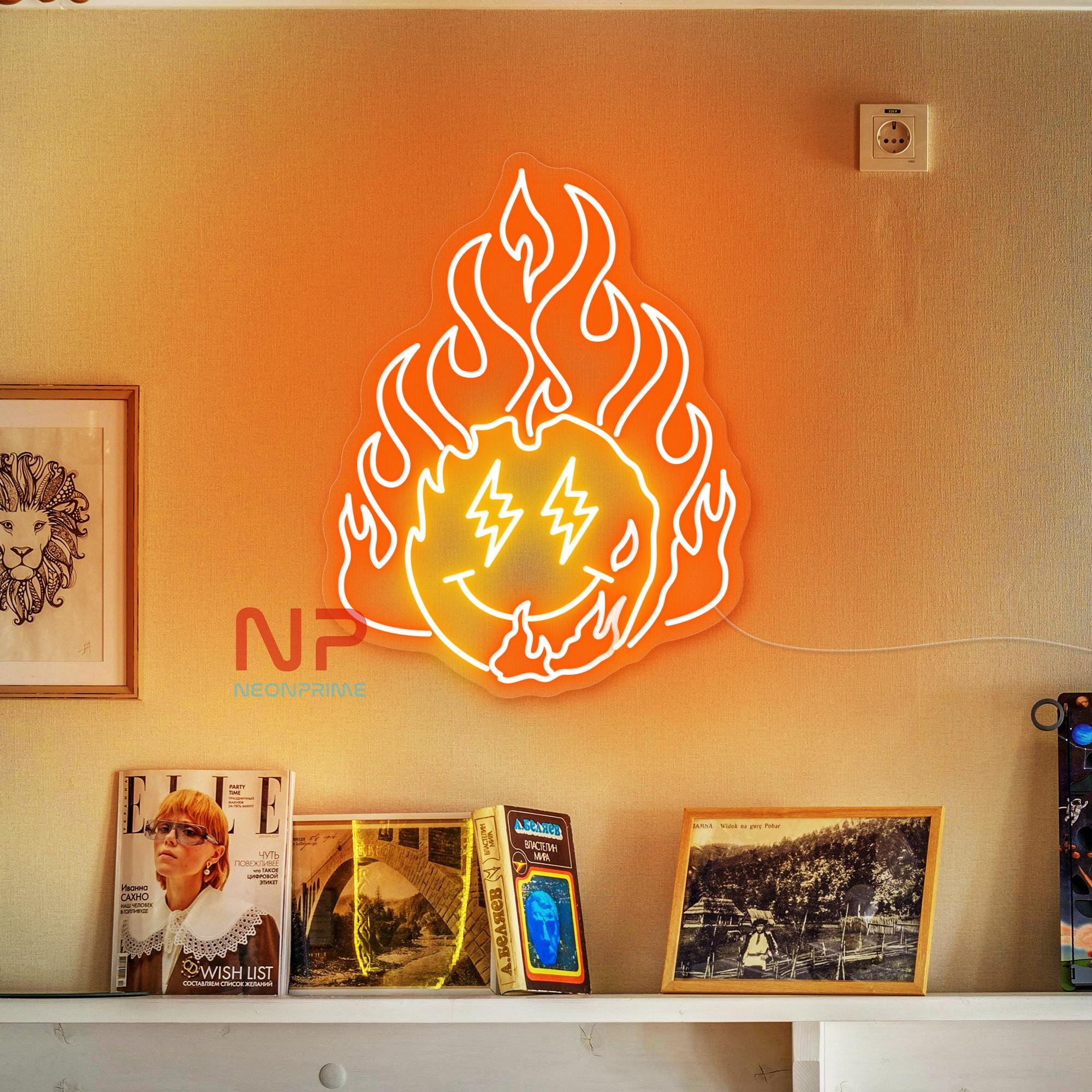 Fire Smiley Face Neon Sign Custom Bedroom Neon Sign Face Neon Sign ...