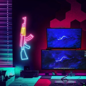 AK47 LED Neon Sign, Custom Neon Sign, Game Room, AK47 Wall Decor ...