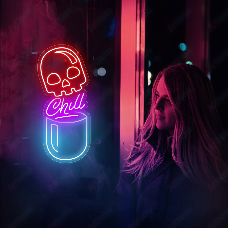 Chill Pill Neon Sign, Custom Neon Sign Acrylic Artwork, Home Decor ...