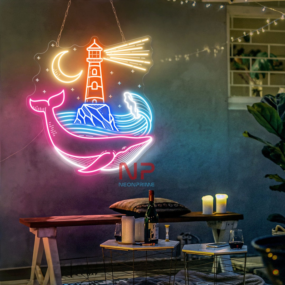 Decorate Your Space With a Lighthouse and Whale Neon Sign - Prefect for ...