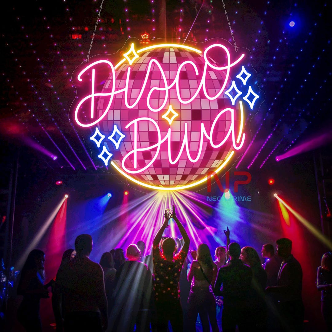 Disco Diva Neon Sign, Disco Party Sign, Retro Disco Ball Sign, Disco ...
