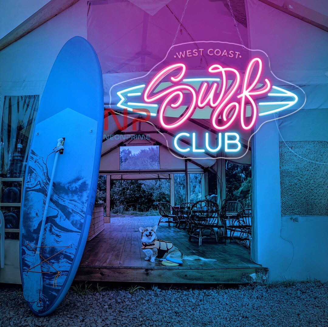 Custom Name Surf Club LED Neon Sign, Surfboard Wave Neon Sign, Surfing ...
